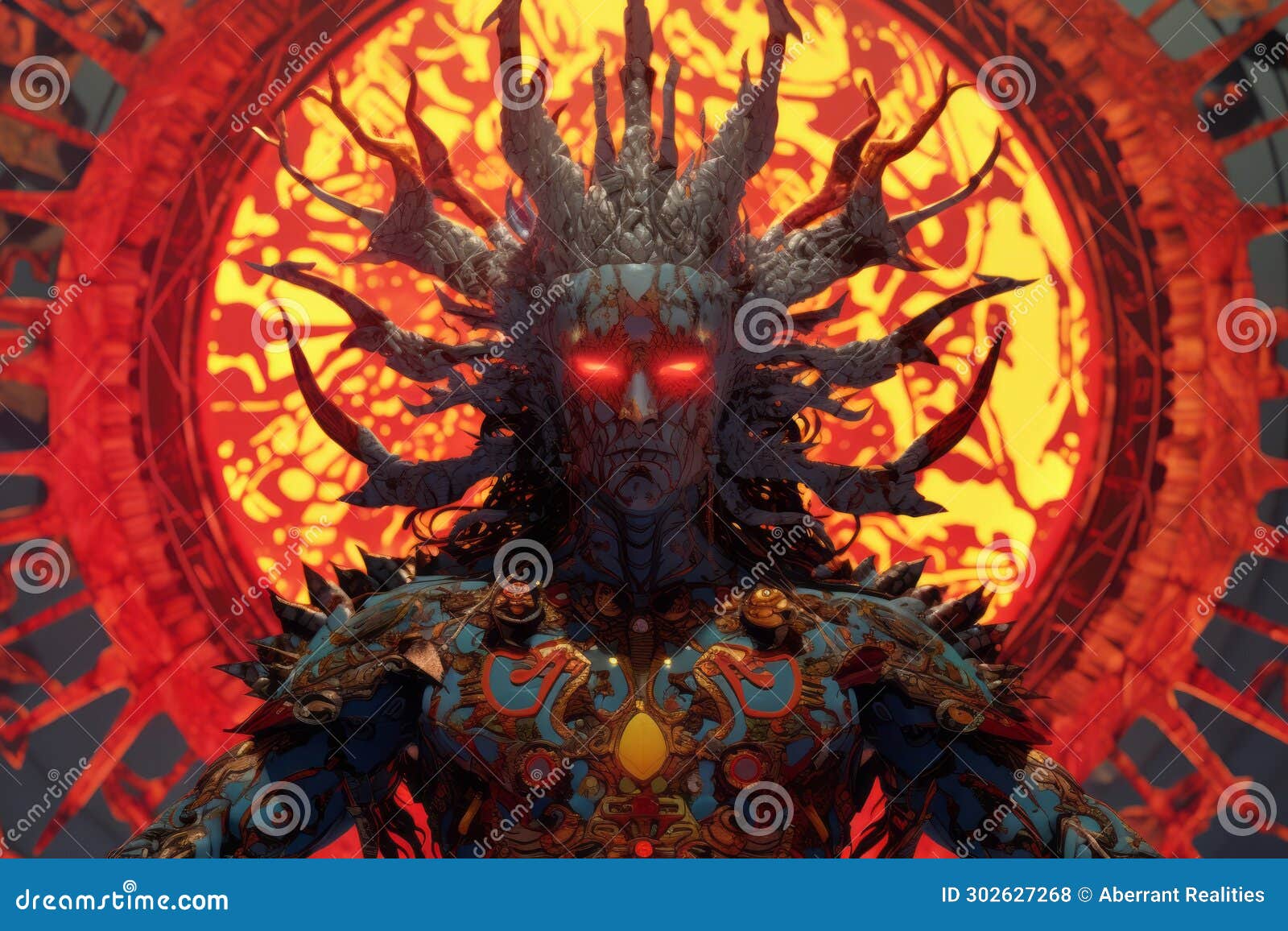 An Image of a Demon with Red Eyes in Front of a Fire Stock Illustration ...