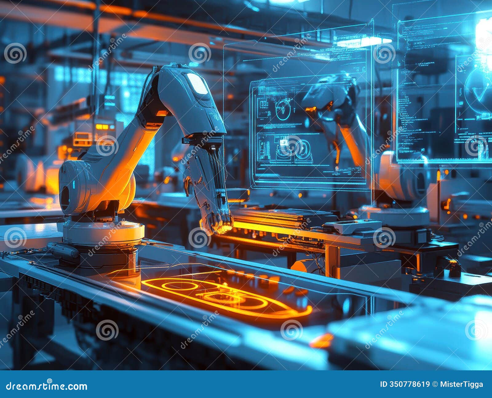 Image Depicts an Advanced Industrial Setting with Robotic Assembly ...