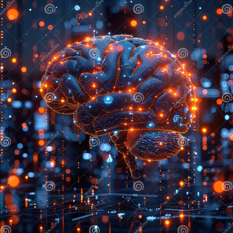 Image Depicts AI Concept, Showcasing a Glowing Animated Brain ...