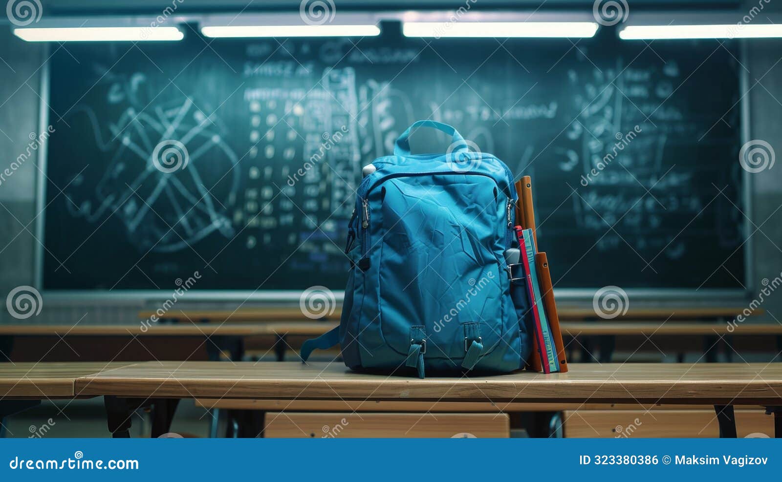 School Backpack on Desk with Chalkboard in Background, Generative AI ...