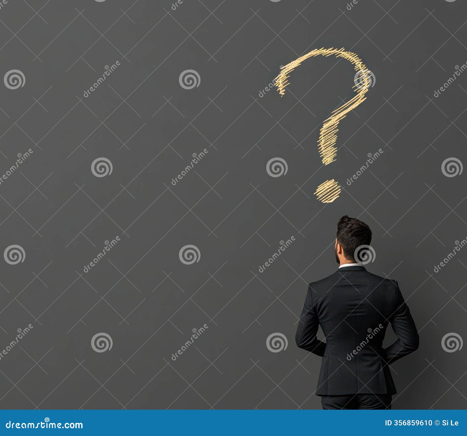 Businessman Thinking with Question Marks on a Grey Background Stock ...