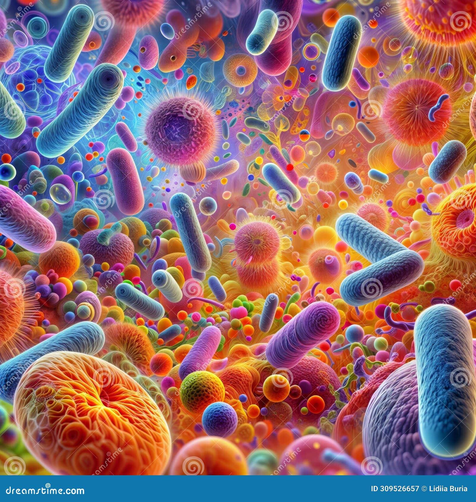 Bacterial Burst: Colorful Array of Microscopic Organisms, Generative Ai ...