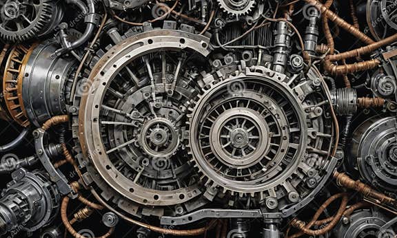 Complex Mechanical Structure, Featuring Multitude Gears, Cogs, and ...