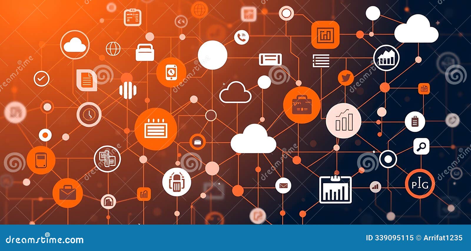 A Complex Network of Interconnected Icons Representing Data, Cloud ...