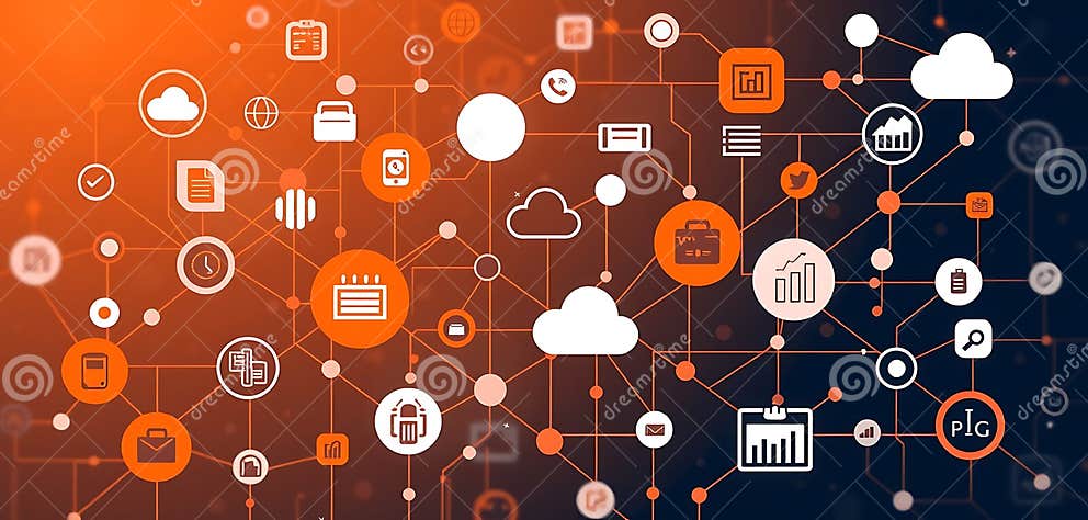 A Complex Network of Interconnected Icons Representing Data, Cloud ...