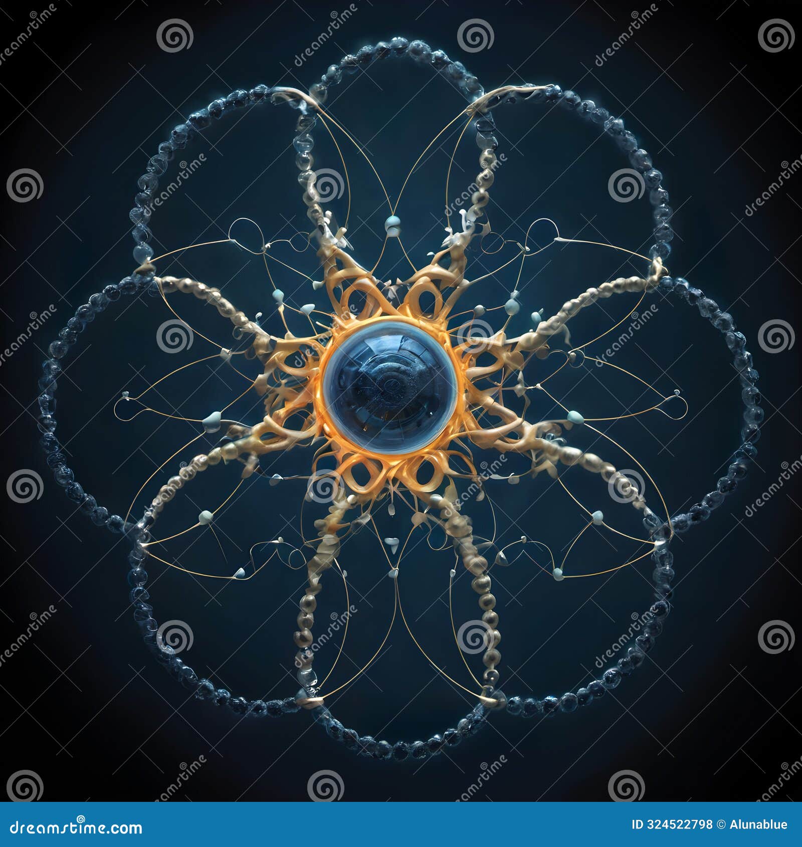 Intricate Geometric Molecular Structure with Glowing Blue Sphere Stock ...