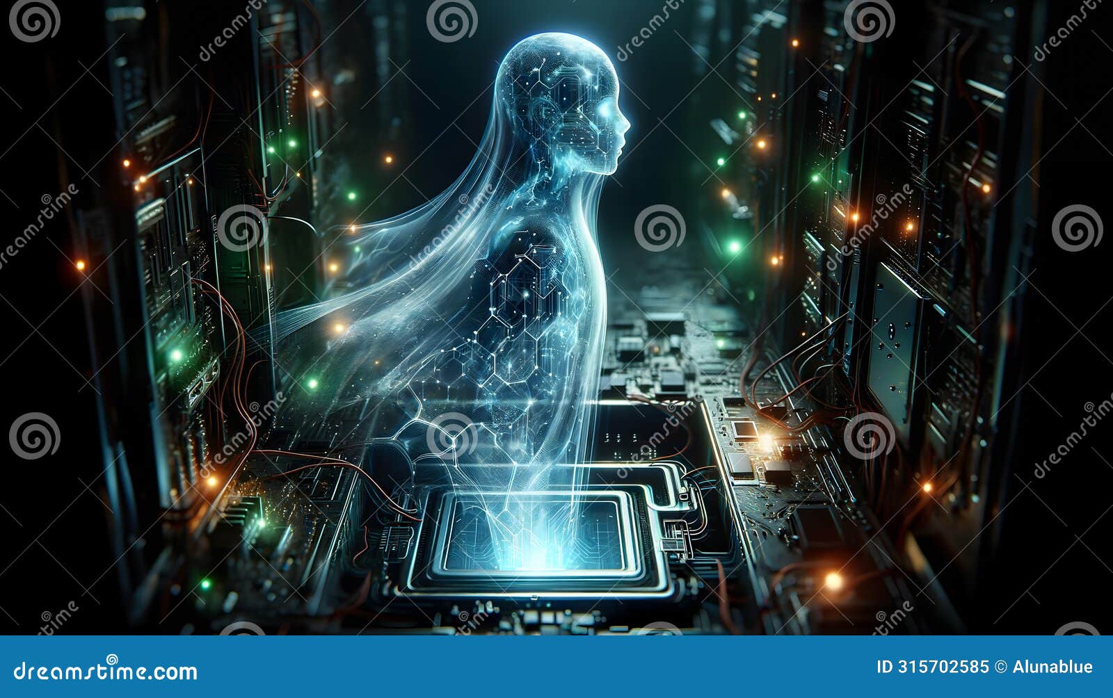 Ethereal AI Entity Amidst Server Room S Cybernetic Glow Stock ...