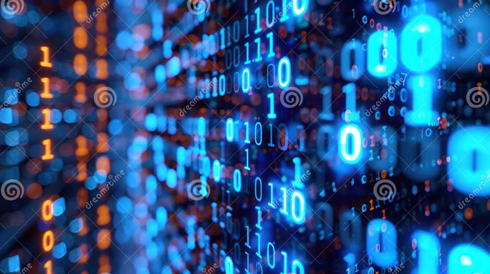 Digital Security In Cyberspace Programming Binary Code And Data Communication On Blue Screen