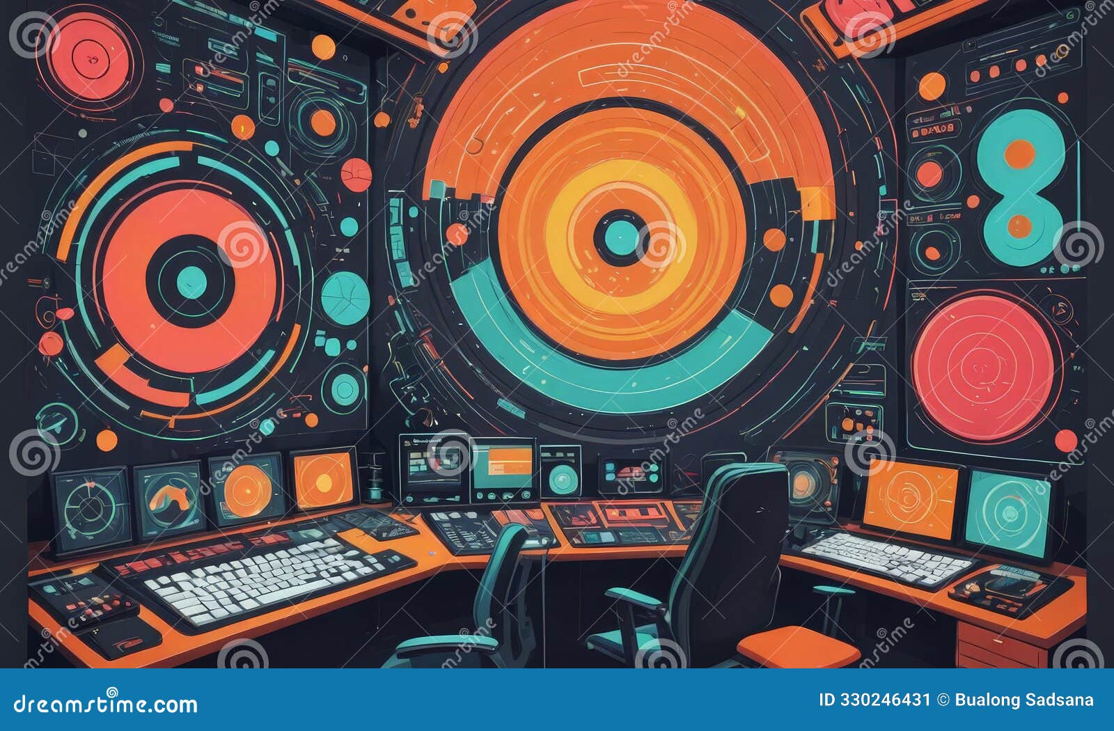 Futuristic Control Room Features Large Circular Screen with Concentric ...