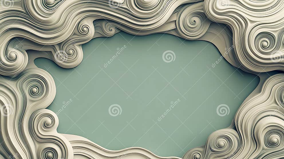 Abstract Swirling White Forms Frame Green Background Stock Illustration ...