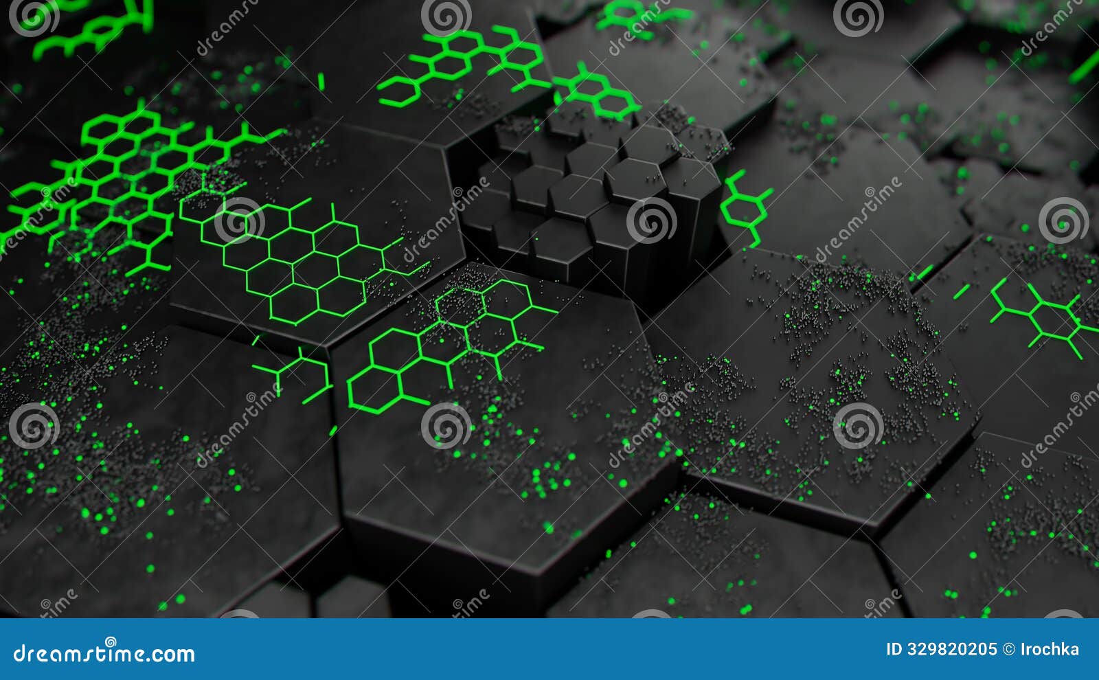 Neon Green Hexagonal Pattern on Dark Surface Stock Illustration ...