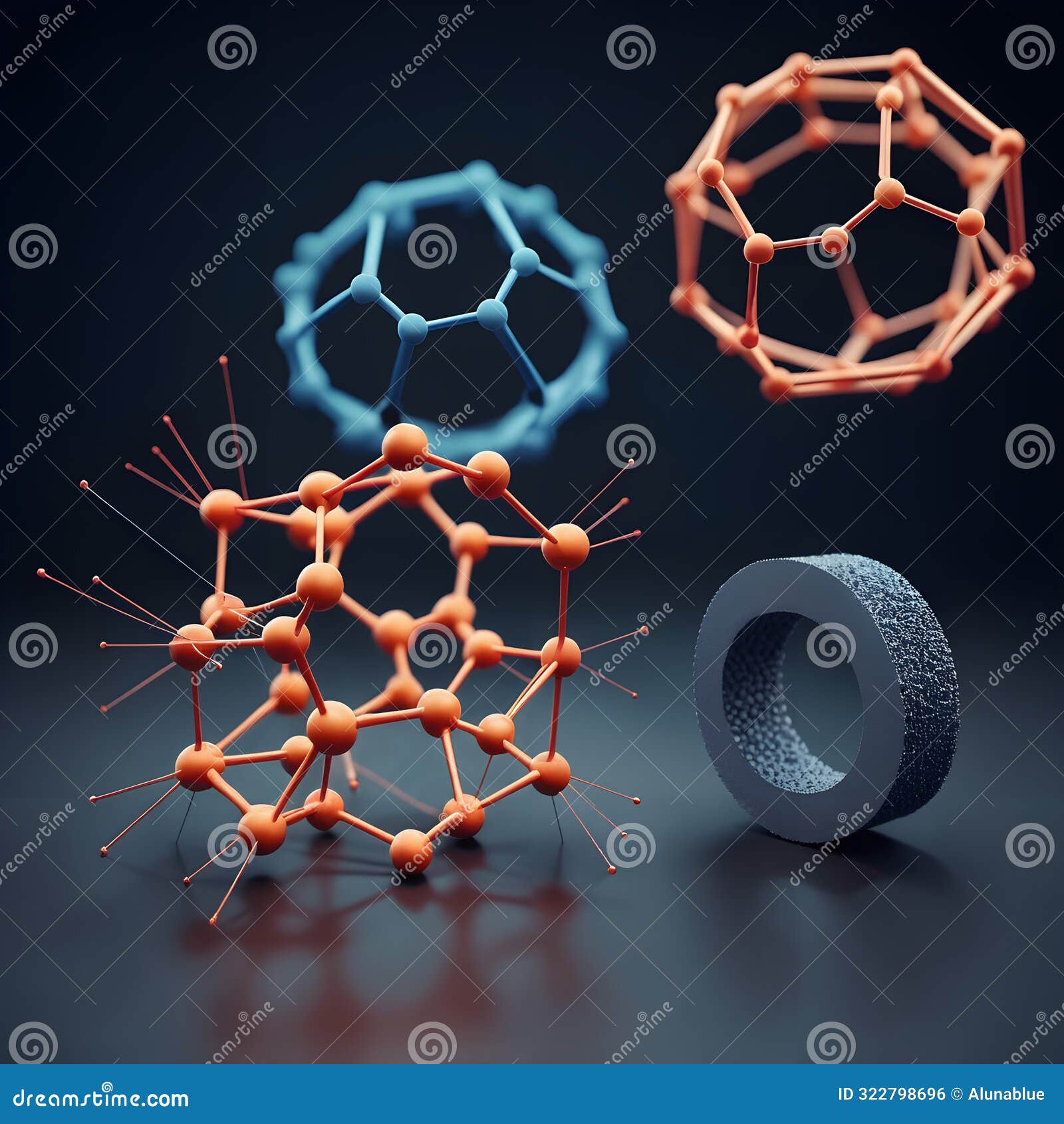 Vibrant Molecular Structures with Geometric Designs on Dark Background ...