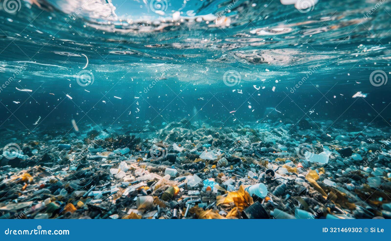Polluted Ocean Floor with Plastic Waste, Generated with AI Stock ...