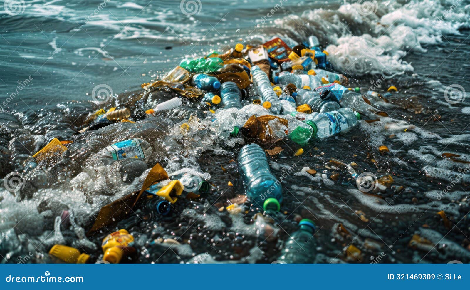 Polluted Ocean Floor with Plastic Waste, Generated with AI Stock ...