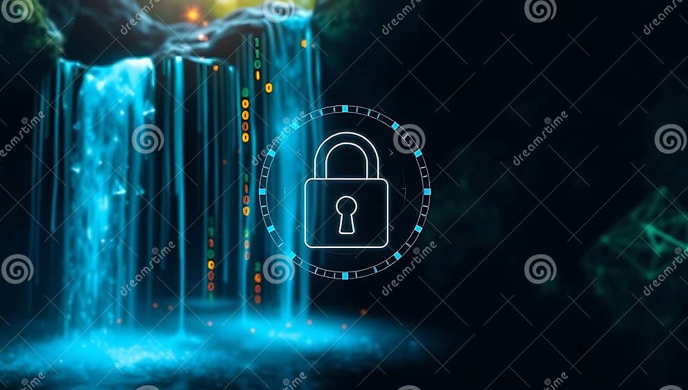 Digital Waterfall Security System Data Protection Stock Illustration ...