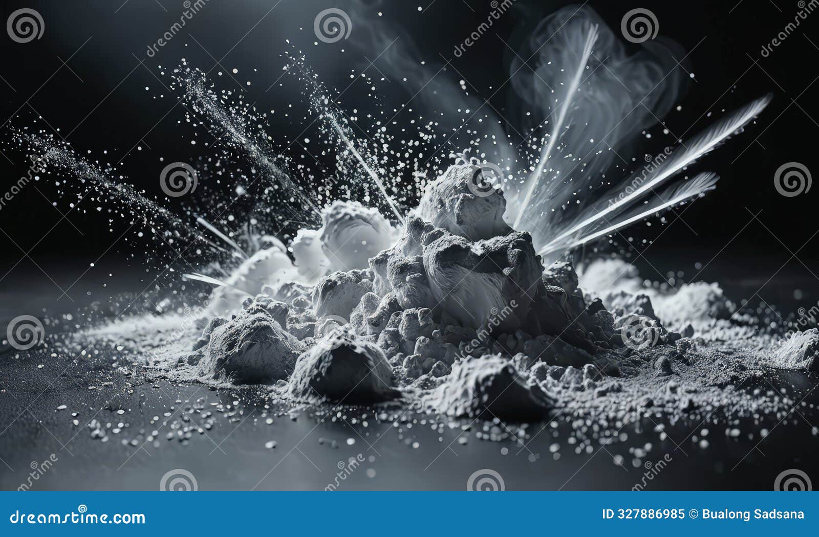 Dramatic Black and White Cloud White Powder or Flour, with Large ...