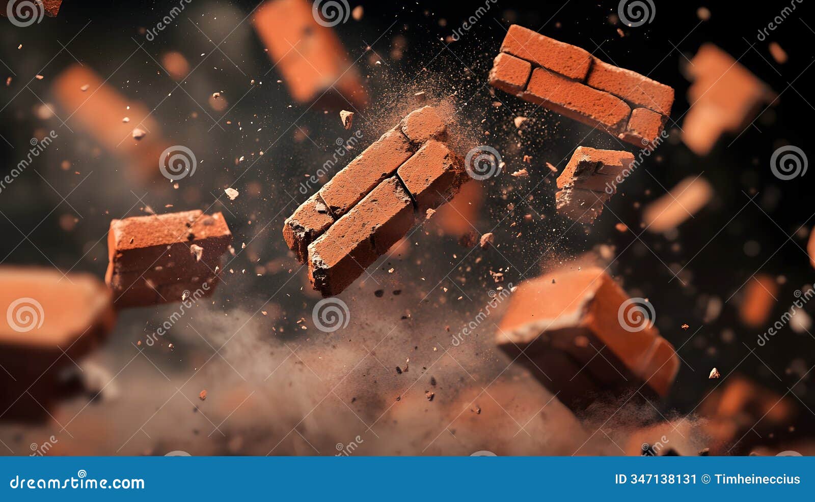 Dynamic Brick Explosion with Dust and Debris in the Air Stock ...