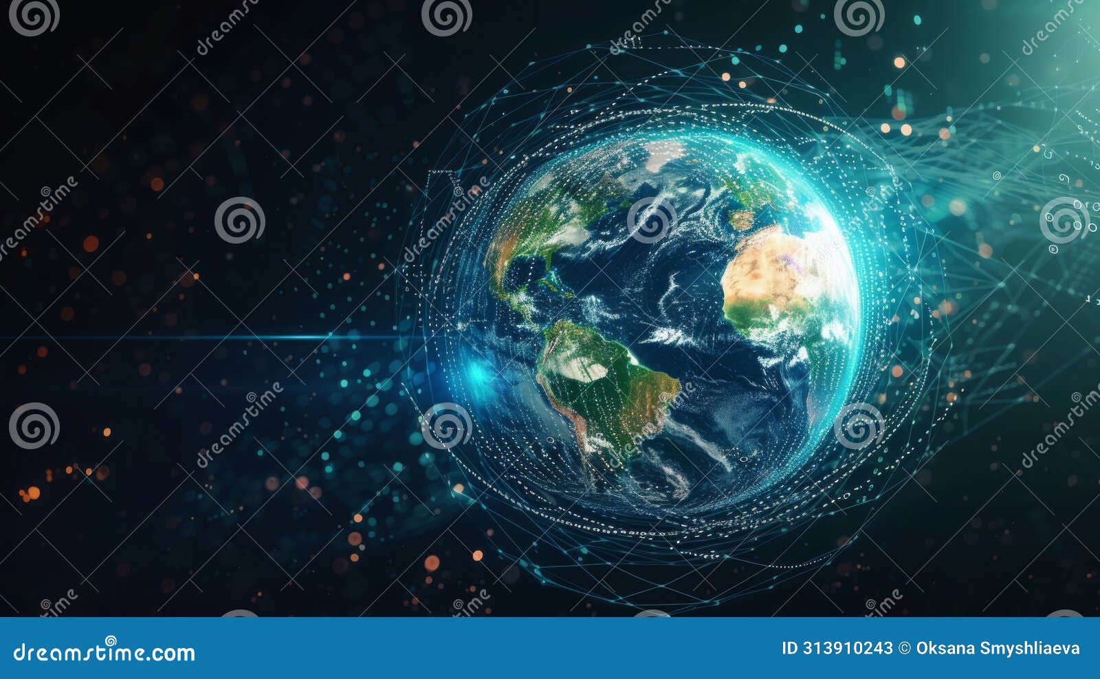 This Image Depicts Earth Enveloped in a Digital Network, Symbolizing ...
