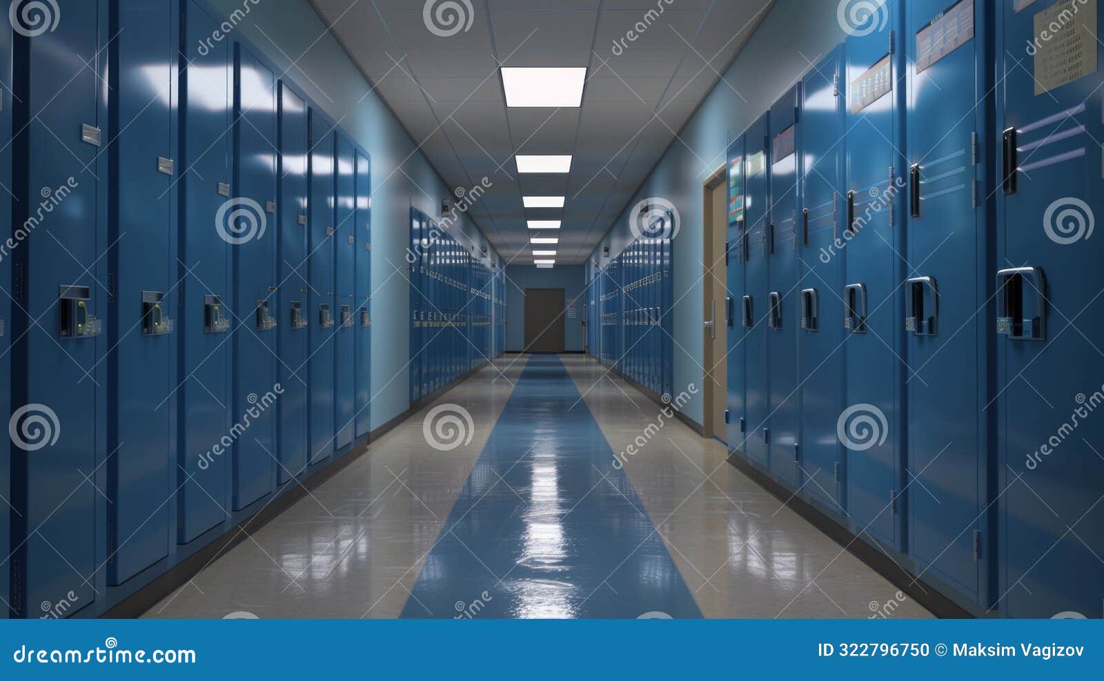 Empty School Hallway with Blue Lockers, Generative AI Stock Photo ...
