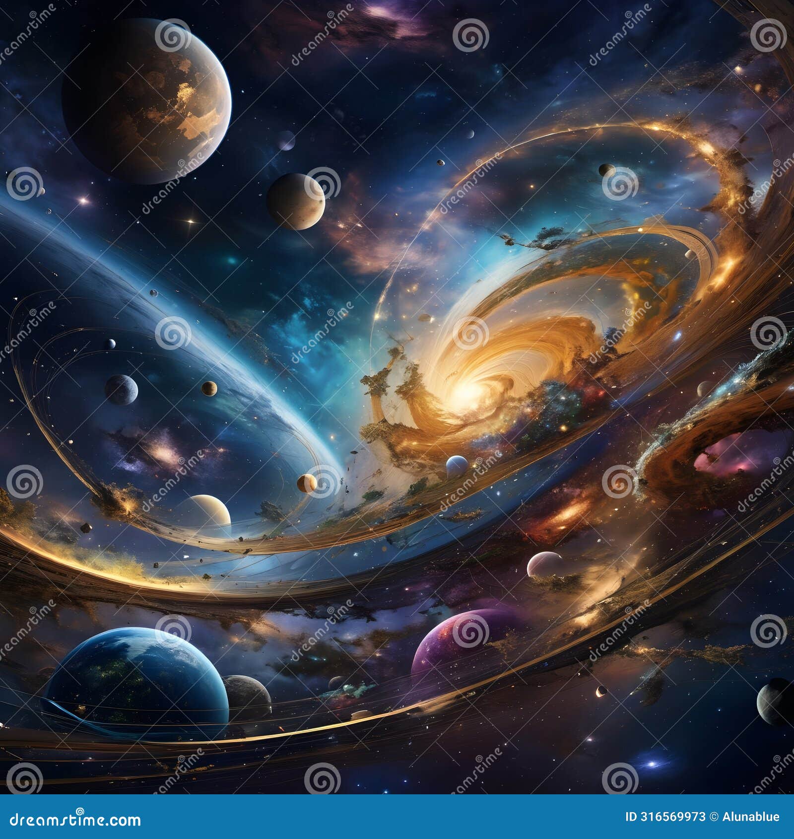 Cosmic Dance of Planets in a Luminous Multiverse Galaxy Spectacle Stock ...