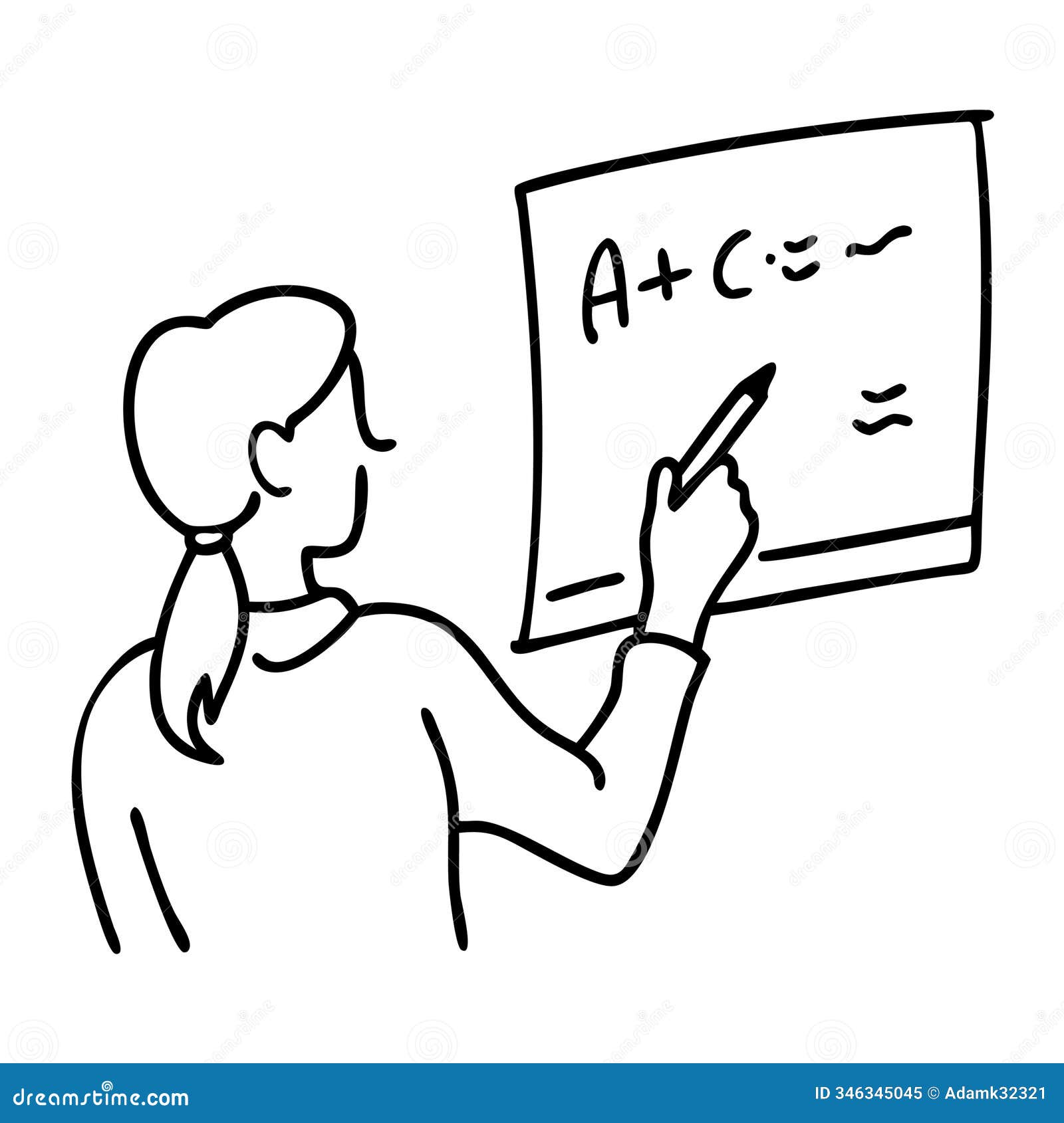Vector Illustration Teacher Writing Formula on Whiteboard in Classroom ...