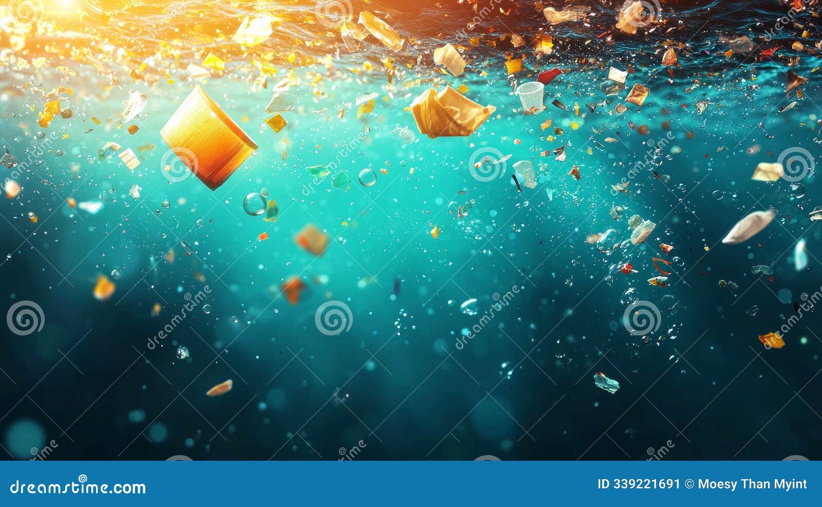The Image Depicts Floating Debris Underwater with a Shimmering Light ...