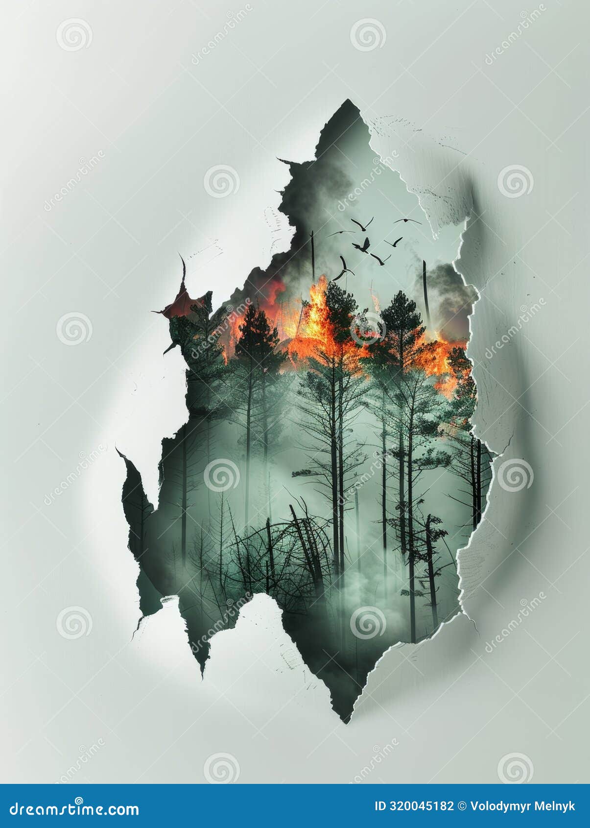 Image Depicts Forest Fire Raging Behind Torn Surface, with Smoke ...