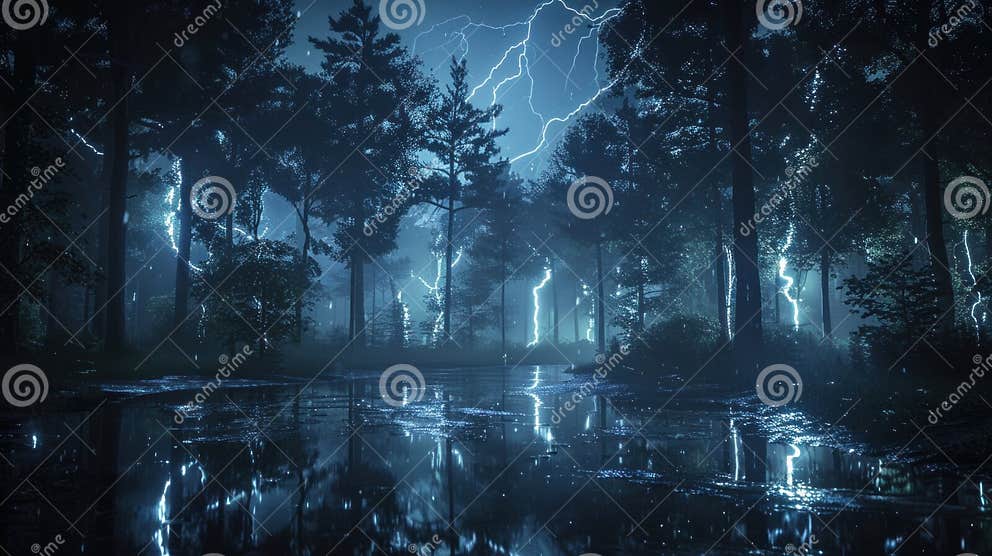 The Image Depicts a Forest Fire Raging during a Storm. Stock ...