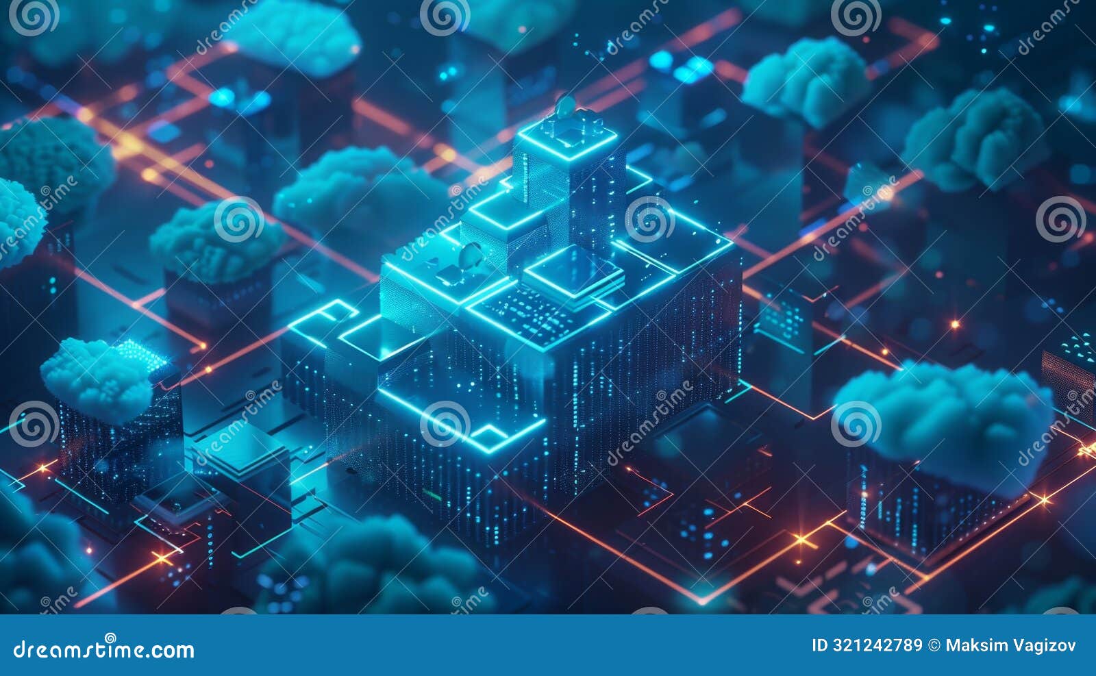 Futuristic Data Network Cityscape, Generative AI Stock Image - Image of ...