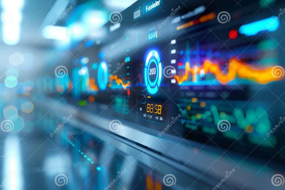 Futuristic Digital Dashboard with Data Visualization and Blue and ...