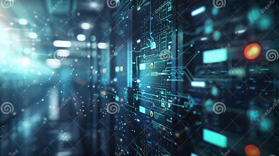 Abstract Digital Network in Data Center, Generative AI Stock Image - Image of hightech, ethereal ...