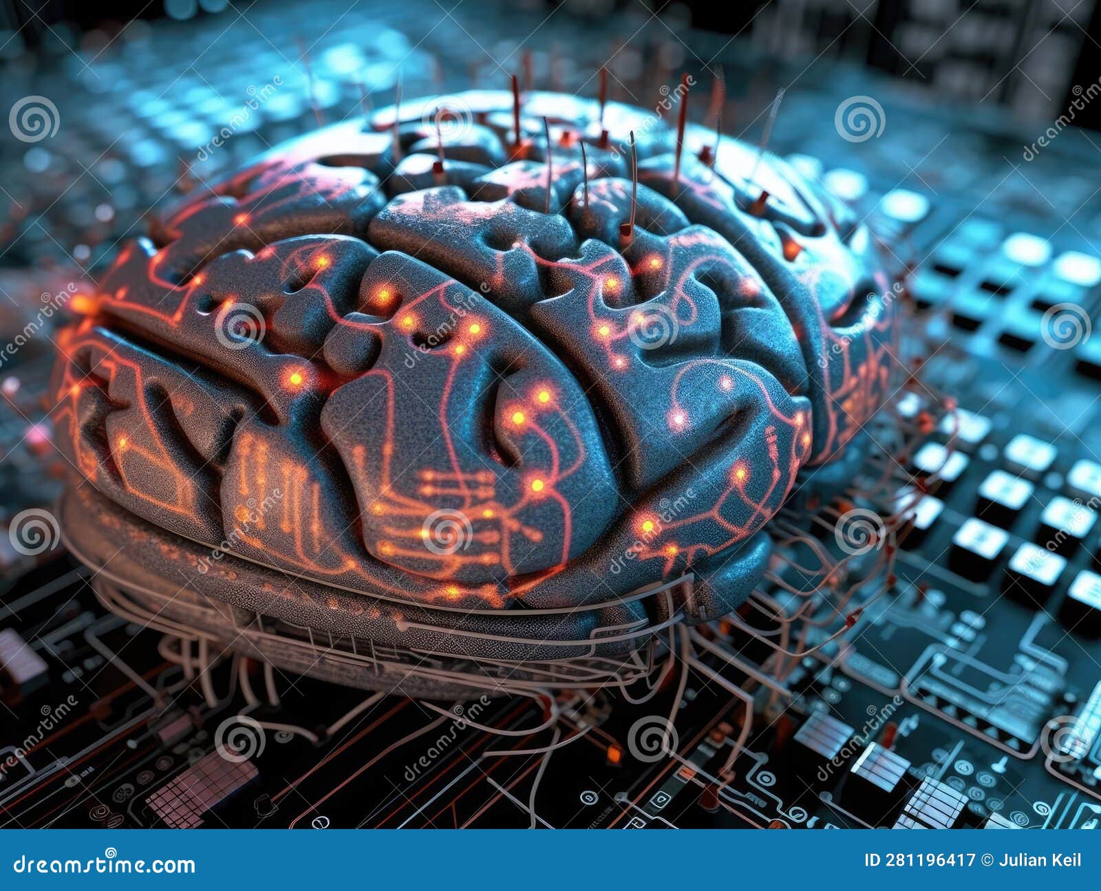 Futuristic AI Brain with Abstract Data Visuals Stock Illustration ...