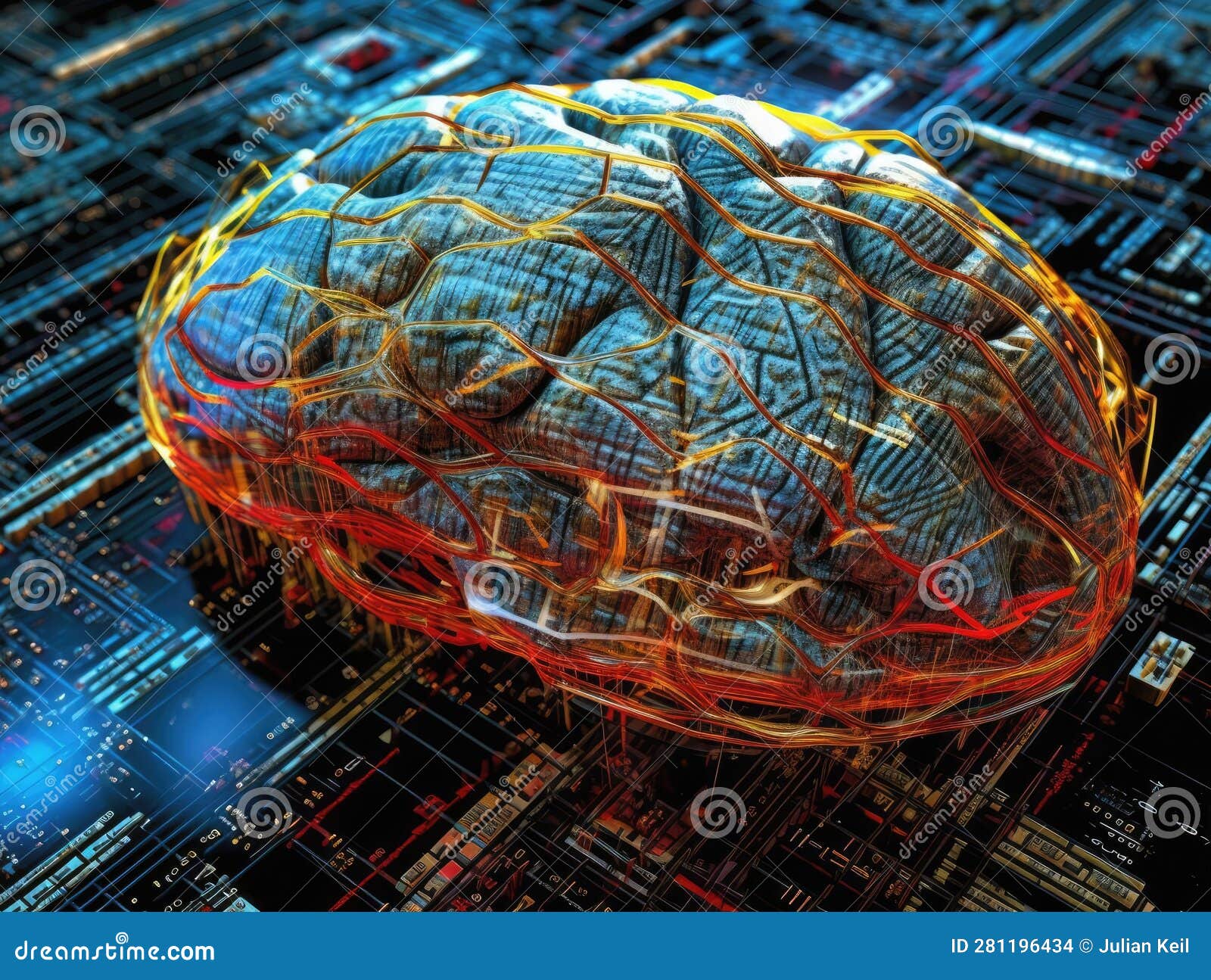 Futuristic AI Brain with Abstract Data Visuals Stock Illustration ...