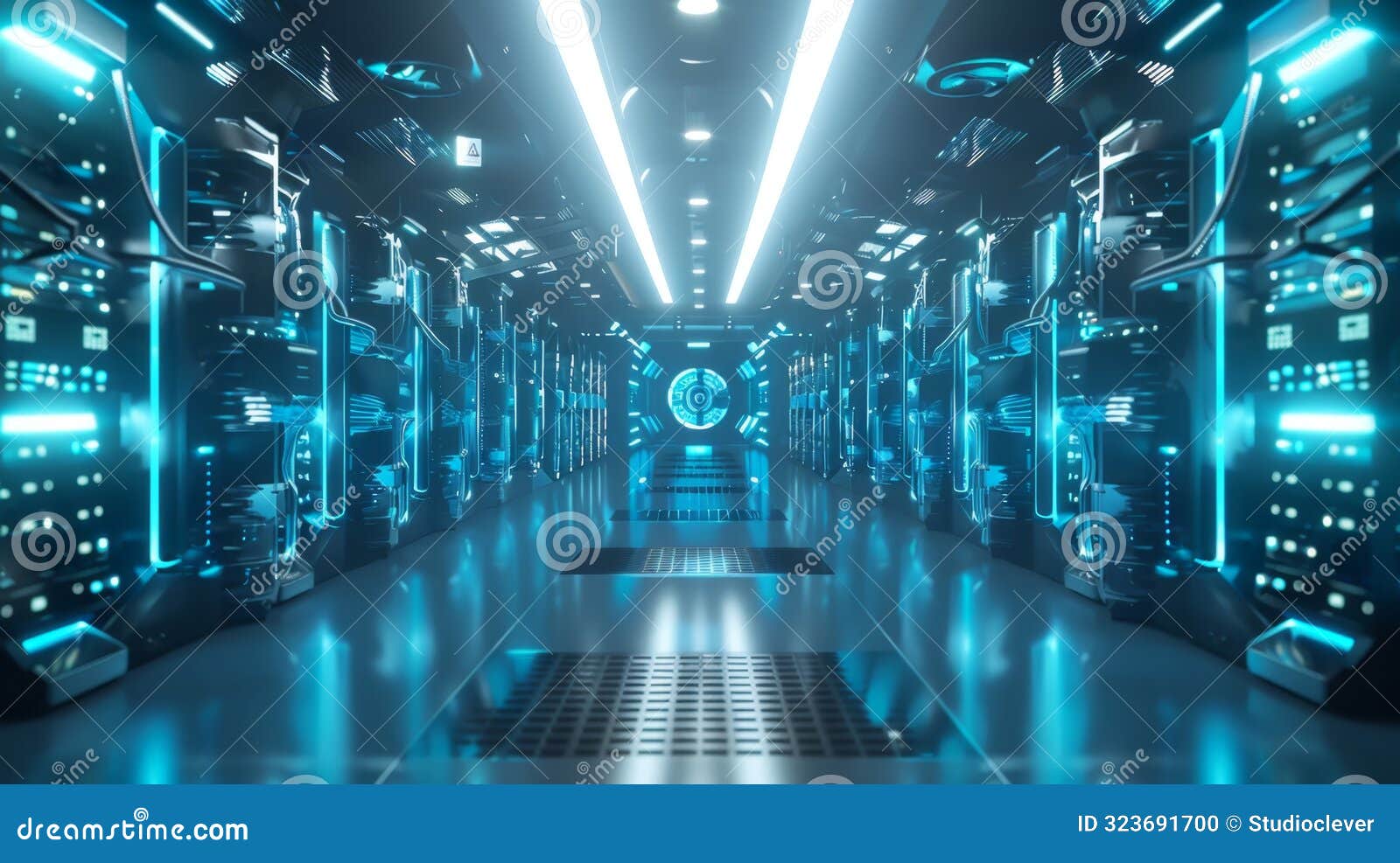 Futuristic Server Room with Blue Neon Lights, Generative AI Stock Photo ...