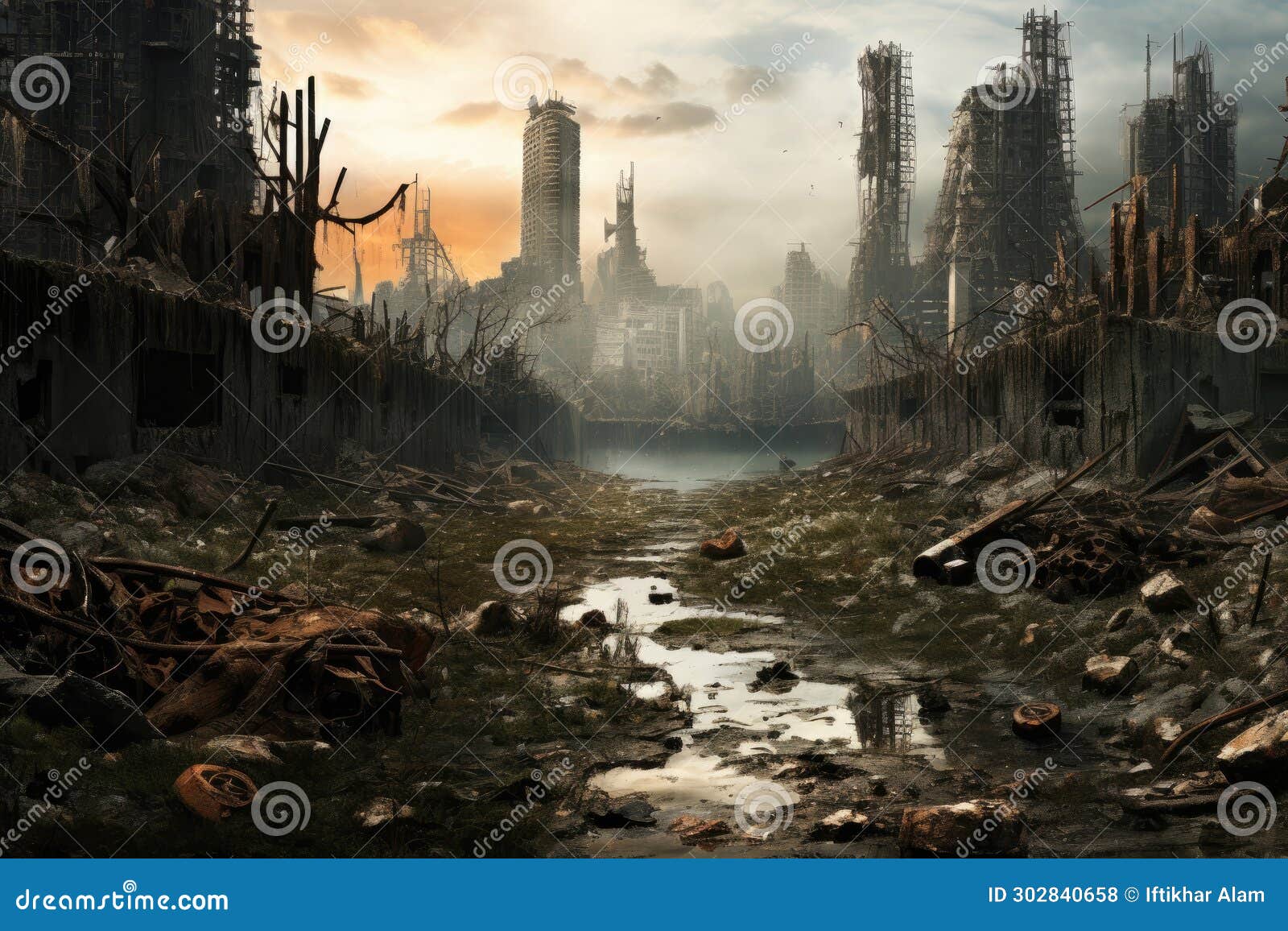 This Image Depicts a Grim Cityscape Overwhelmed by Litter, Garbage, and ...