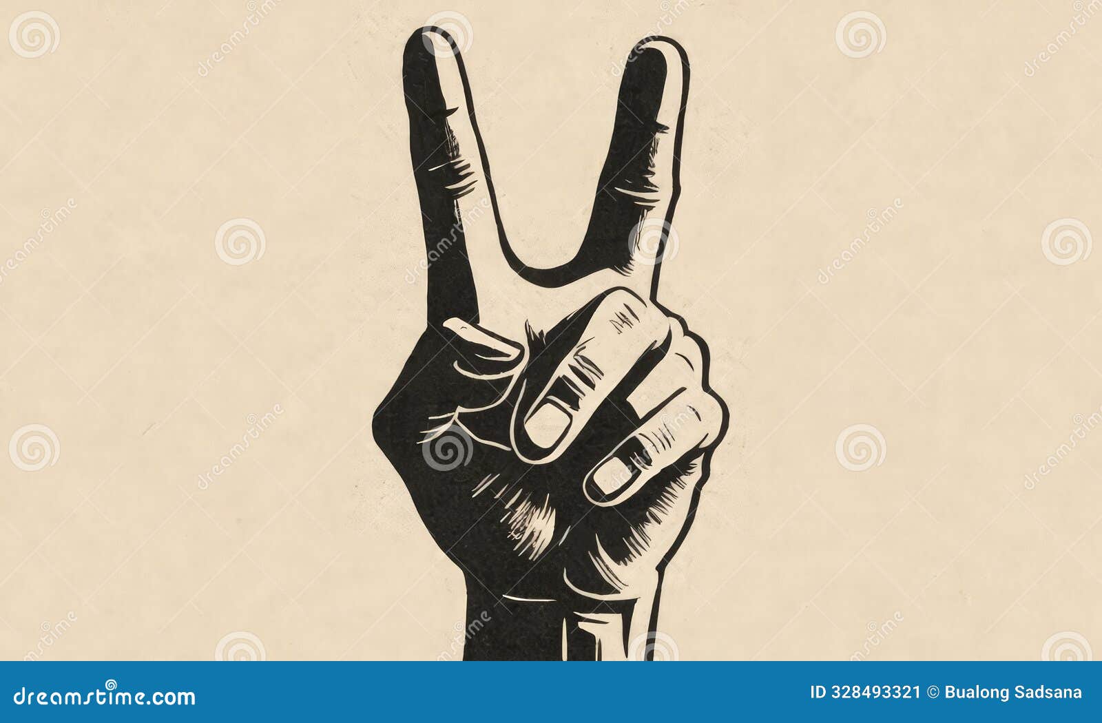 Black and White Hand Making Peace Sign, with Fingers Spread Wide and ...