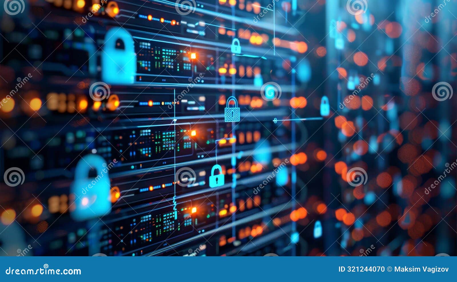 Cybersecurity and Data Protection Concept with Locked Server Racks ...