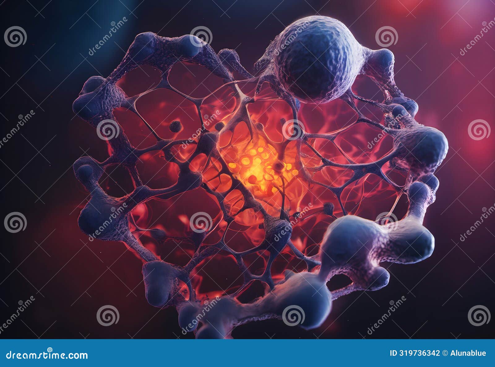 Abstract Biological Network with Glowing Core in Vibrant Red and Orange ...