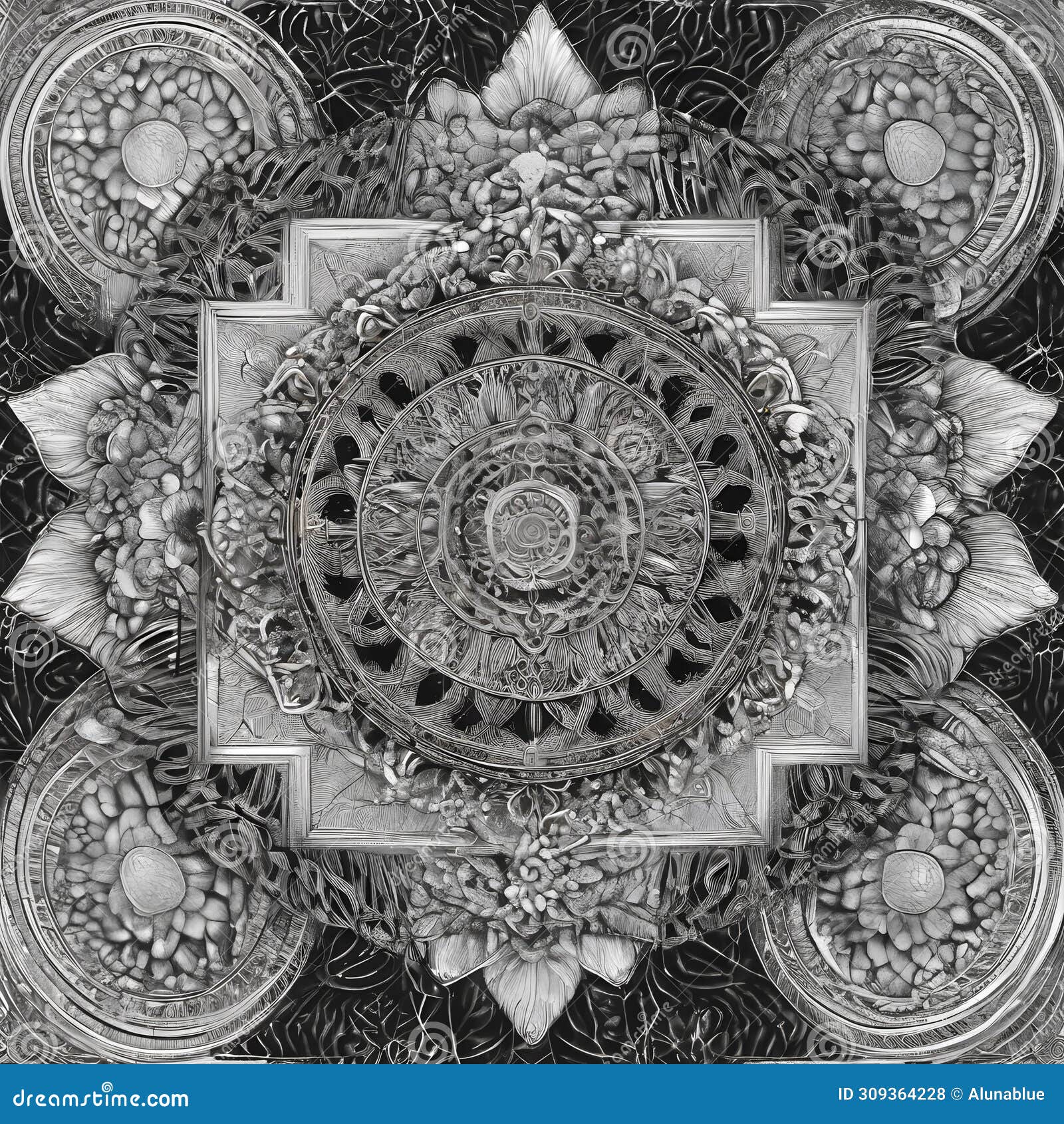 A Highly Detailed Monochromatic Mandala Featuring Complex Patterns and ...