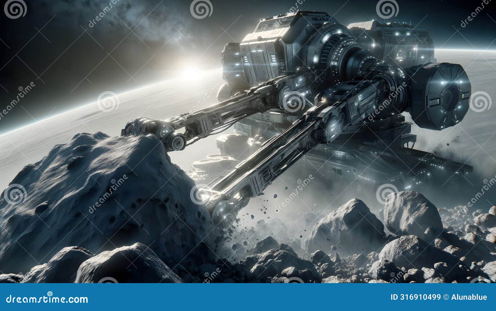 Futuristic Space Mining Operation on an Asteroid Stock Image - Image of ...