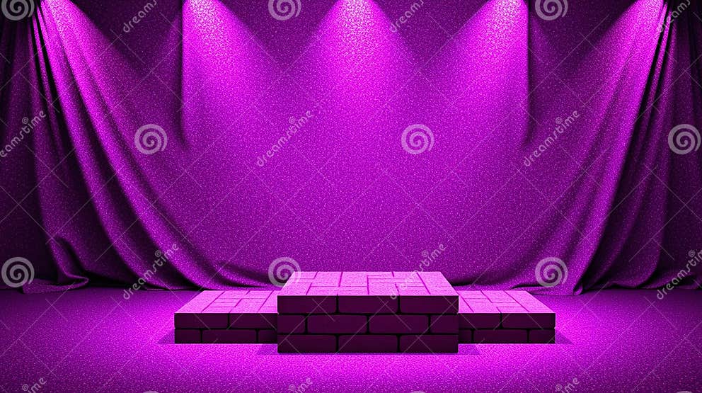 The Image Depicts an Illuminated Stage with a Purple Backdrop and a ...