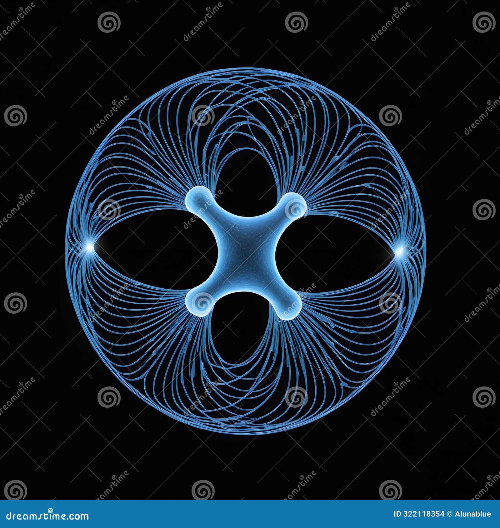 Intricate Blue Neon Pattern with Symmetrical Curved Lines on Black ...