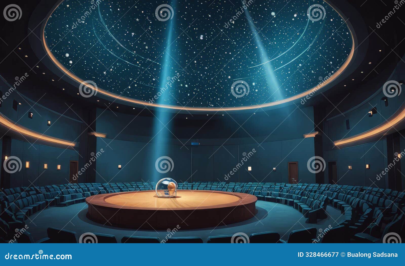 Circular Auditorium with Dome Ceiling and Starry Night Sky, Featuring ...