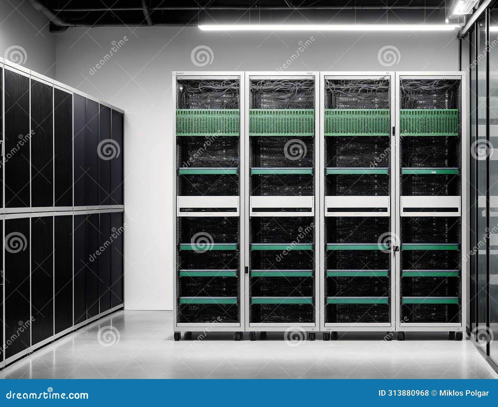 A Large, Modern Data Center with Rows of Servers and Storage Racks ...