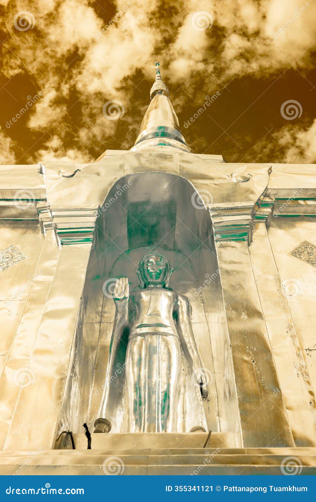 Infrared Photography, a Large, Reflective Statue of a Buddha, Set ...