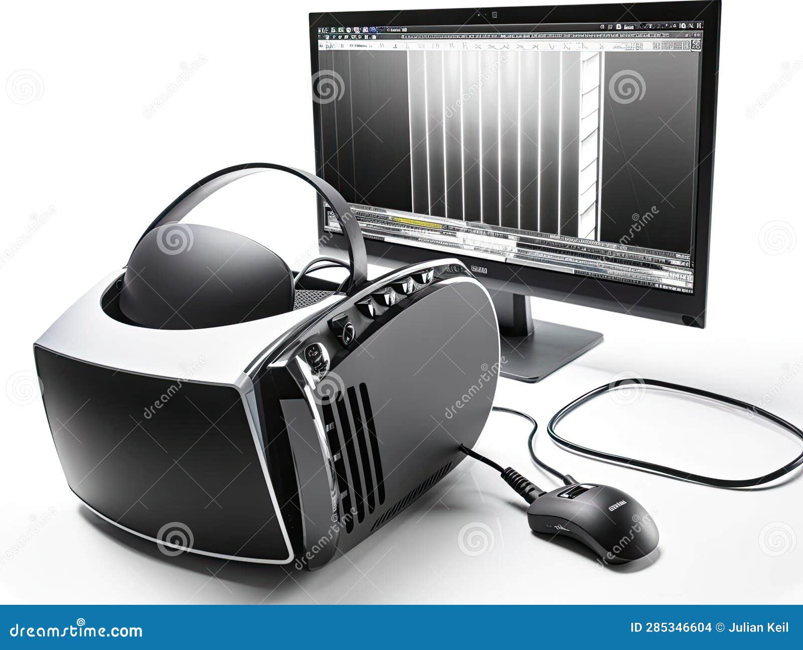 VR Headset and Computer Monitor Future of Work Stock Illustration ...