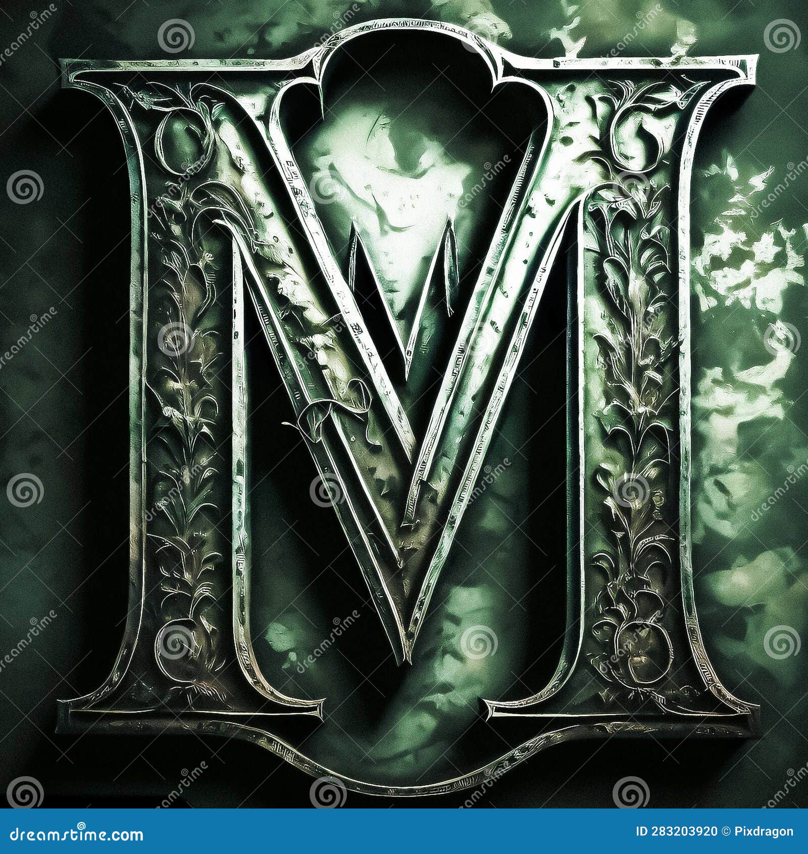 AI Generated Clip Art Monogram Letter M Gothic Green Stock Illustration ...
