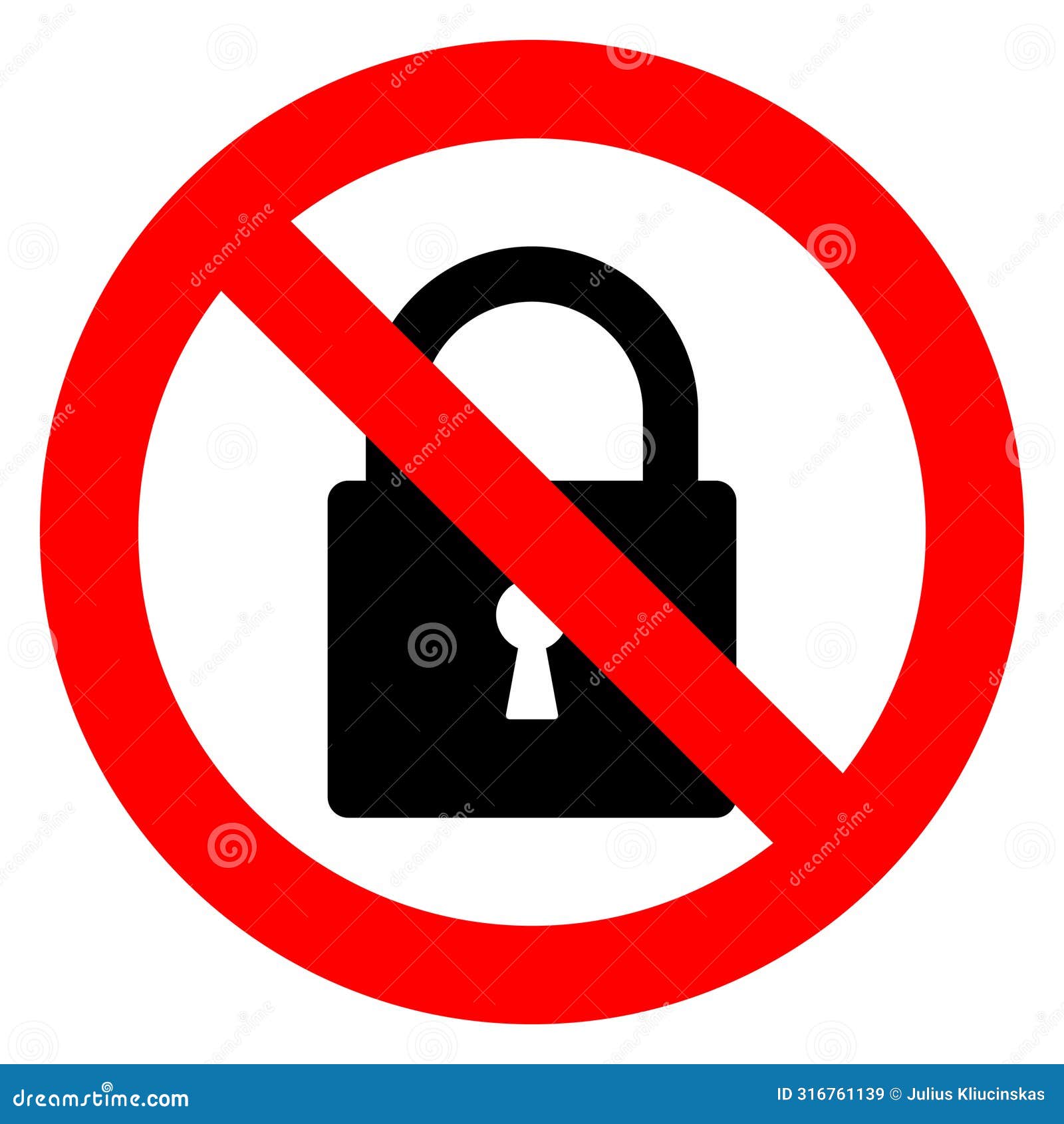 No Locking Vector Sign. Lock is Forbidden. Red Prohibition Sign of Lock ...