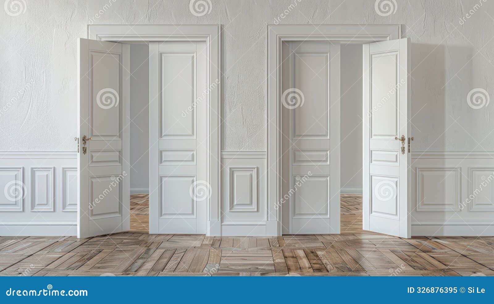 White Panel Doors: One Closed, One Open Stock Illustration ...