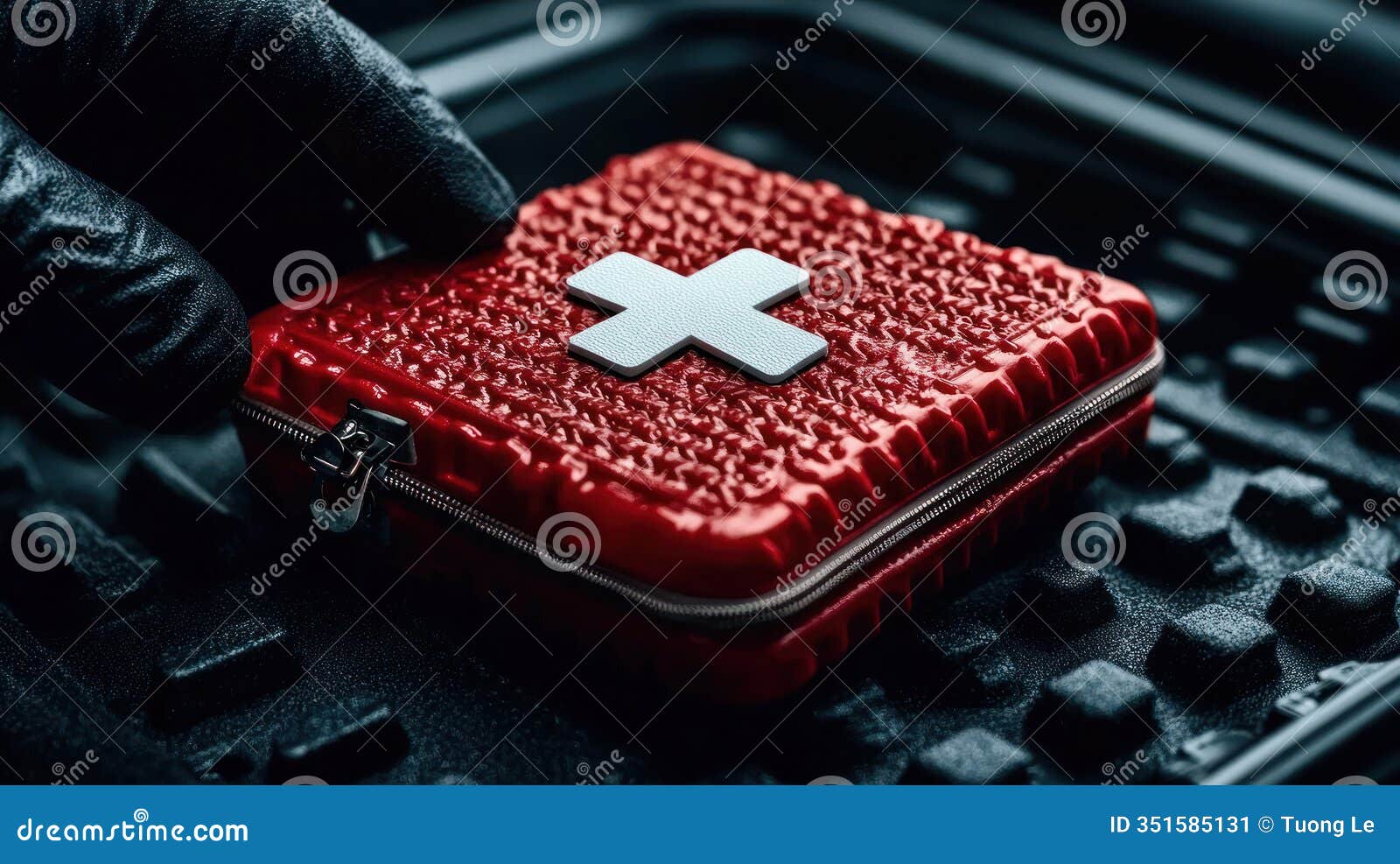 Emergency Preparedness: Person Loading First Aid Kit into Car Trunk - Safety Concept Stock ...